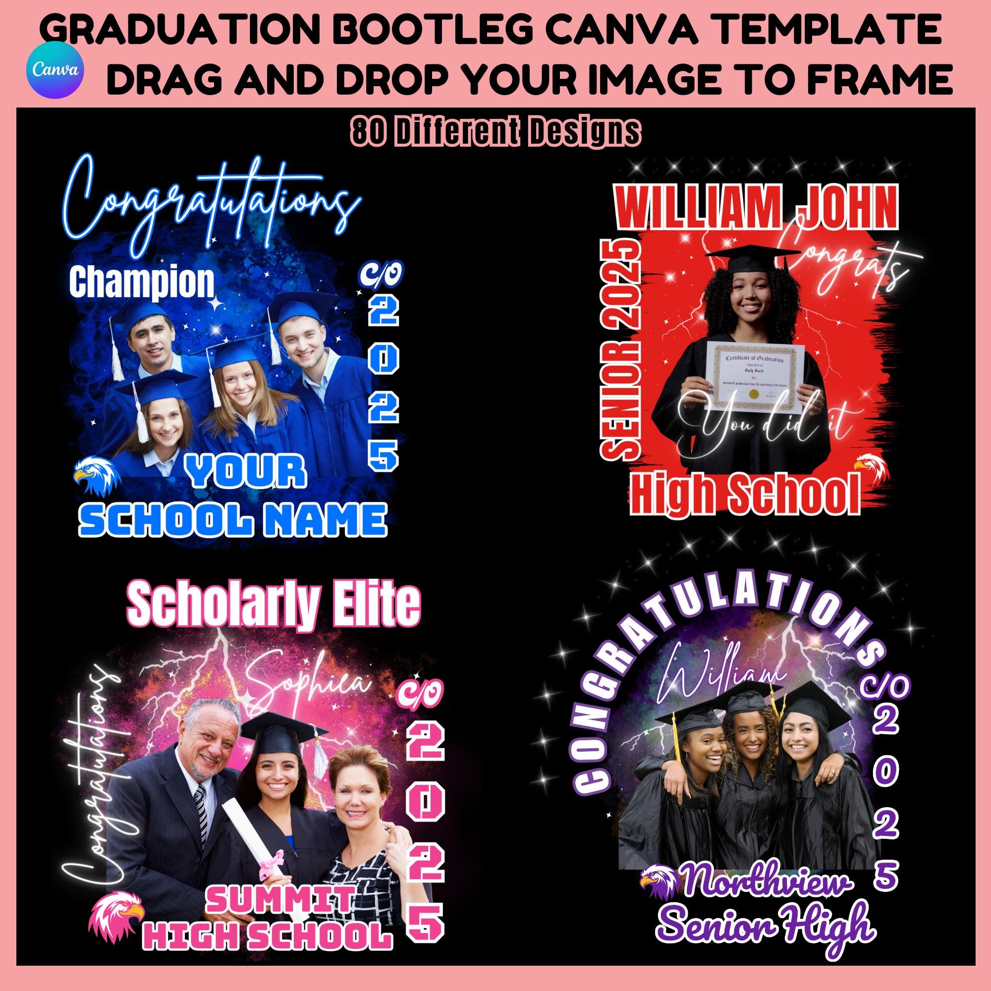 Graduation Bootleg Canva Editable 80 Templates,grad Shirt Canva ...
