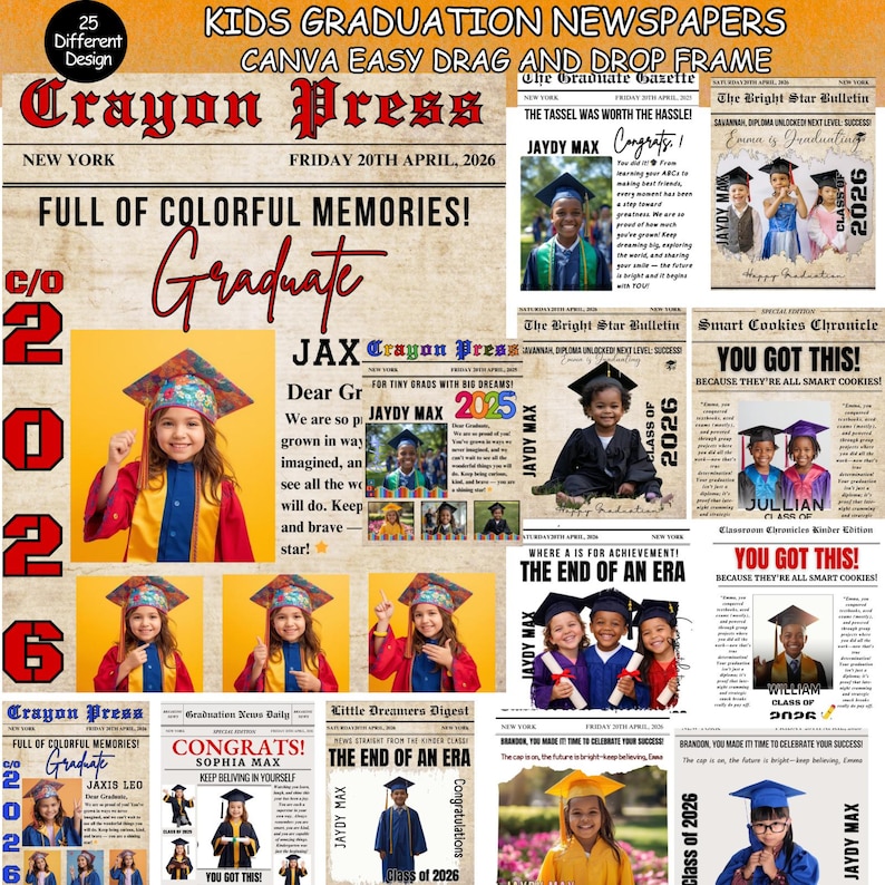 20+ Kids News Paper Graduation Canva Templates Editable, Kindergarten ...