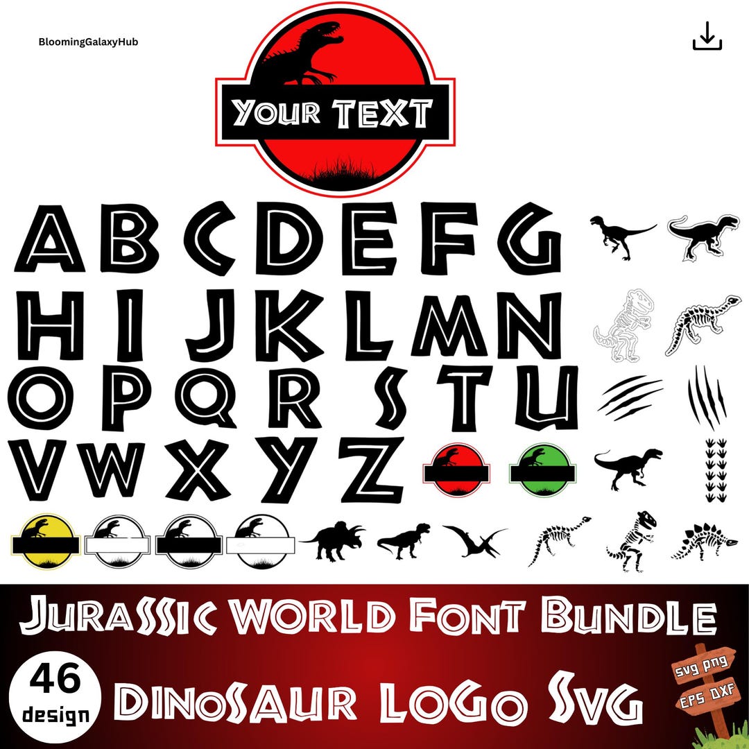 Jurassic Font Svg Bundle, Jurassic Park SVG, Jurassic Alphabet Digital ...