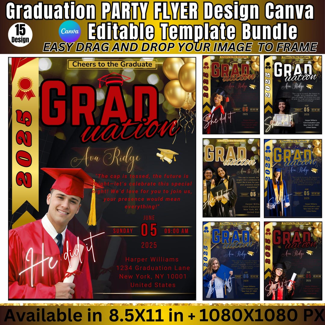 15 Graduation Flyer Template 2025 Canva Editable, Graduation Party ...
