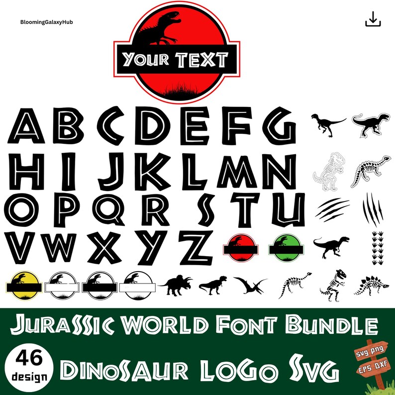 Jurassic Font Svg Bundle, Jurassic Park SVG, Jurassic Alphabet Digital ...