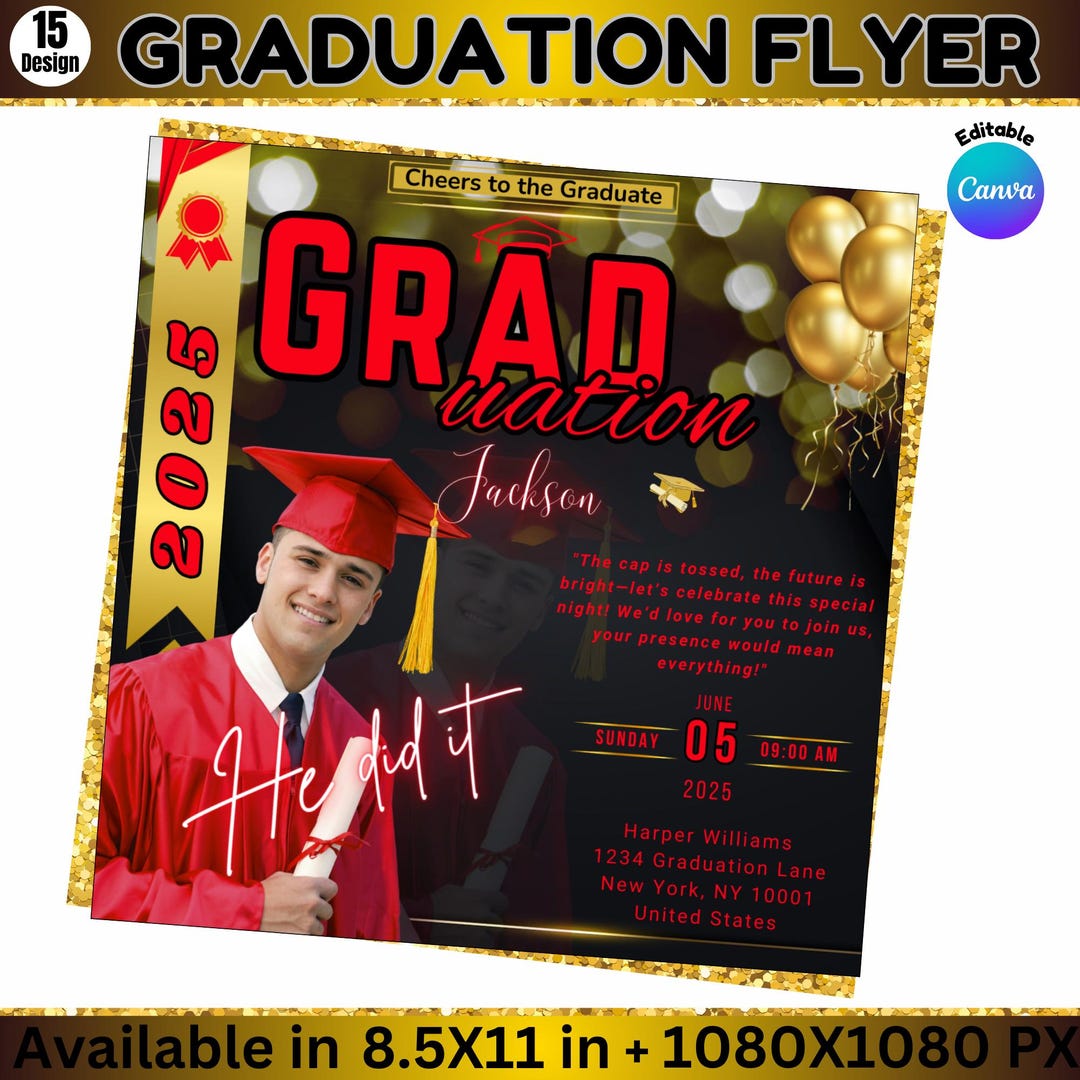 Graduate Flyer 15 Canva Editable Template, Graduation Party Flyer ...
