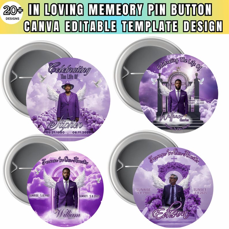 In Loving Memory Pin Button Templates 20+, Mega Memorial Canva Bundle ...