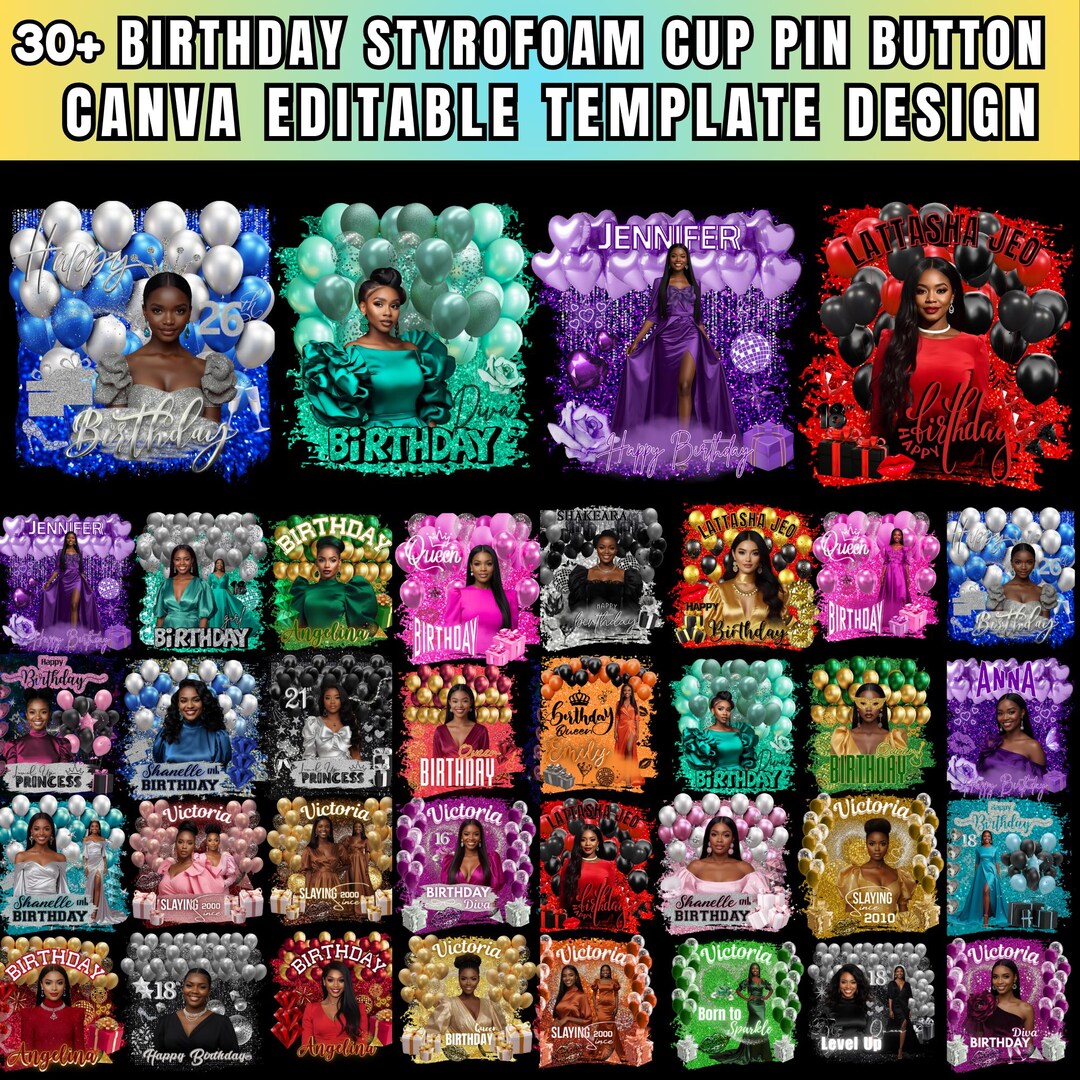 Birthday Sticker Canva Editable Template, Birthday Party Styrofoam Cup ...