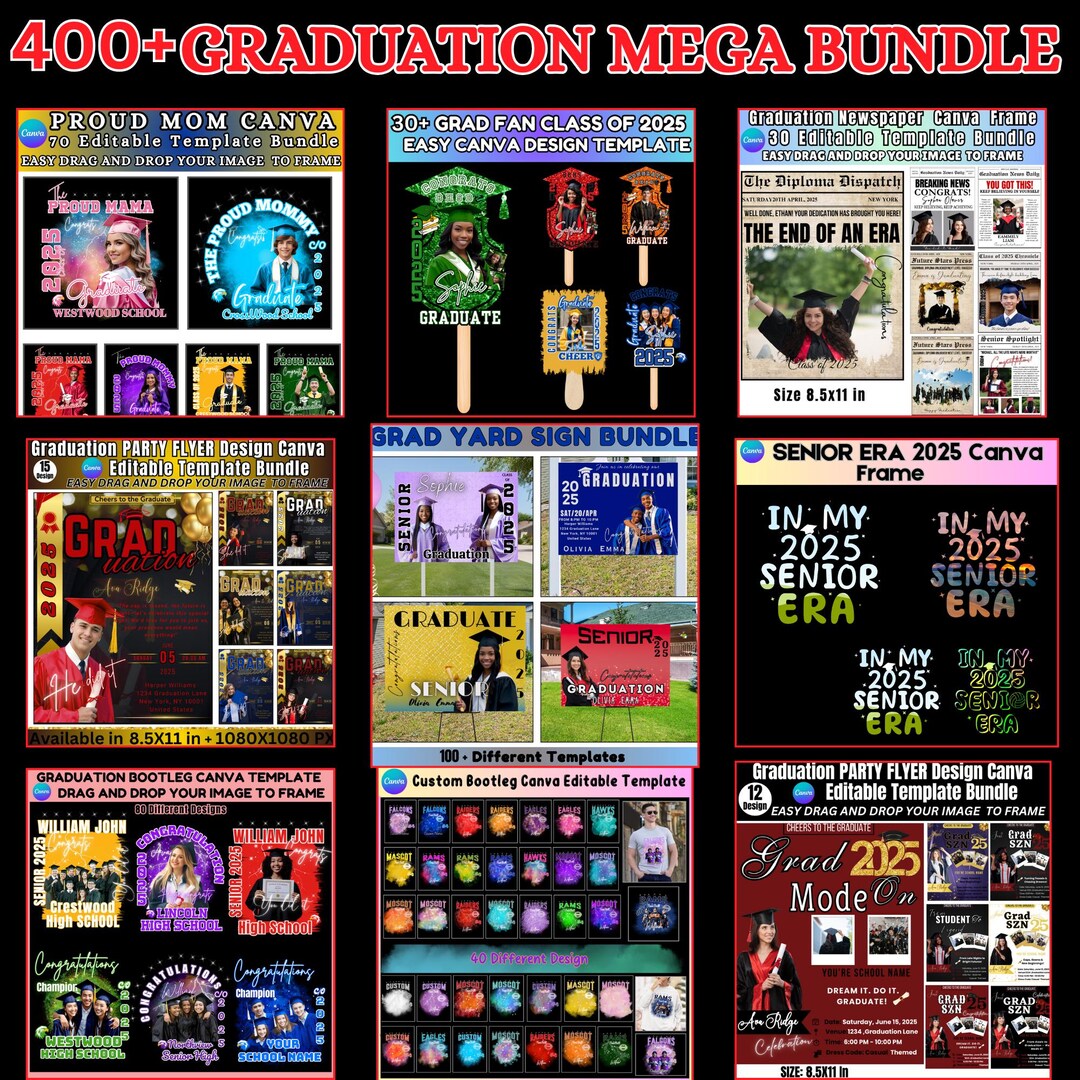400+ Graduation Bootleg Mega Bundle Editable Graduation Canva Templates ...