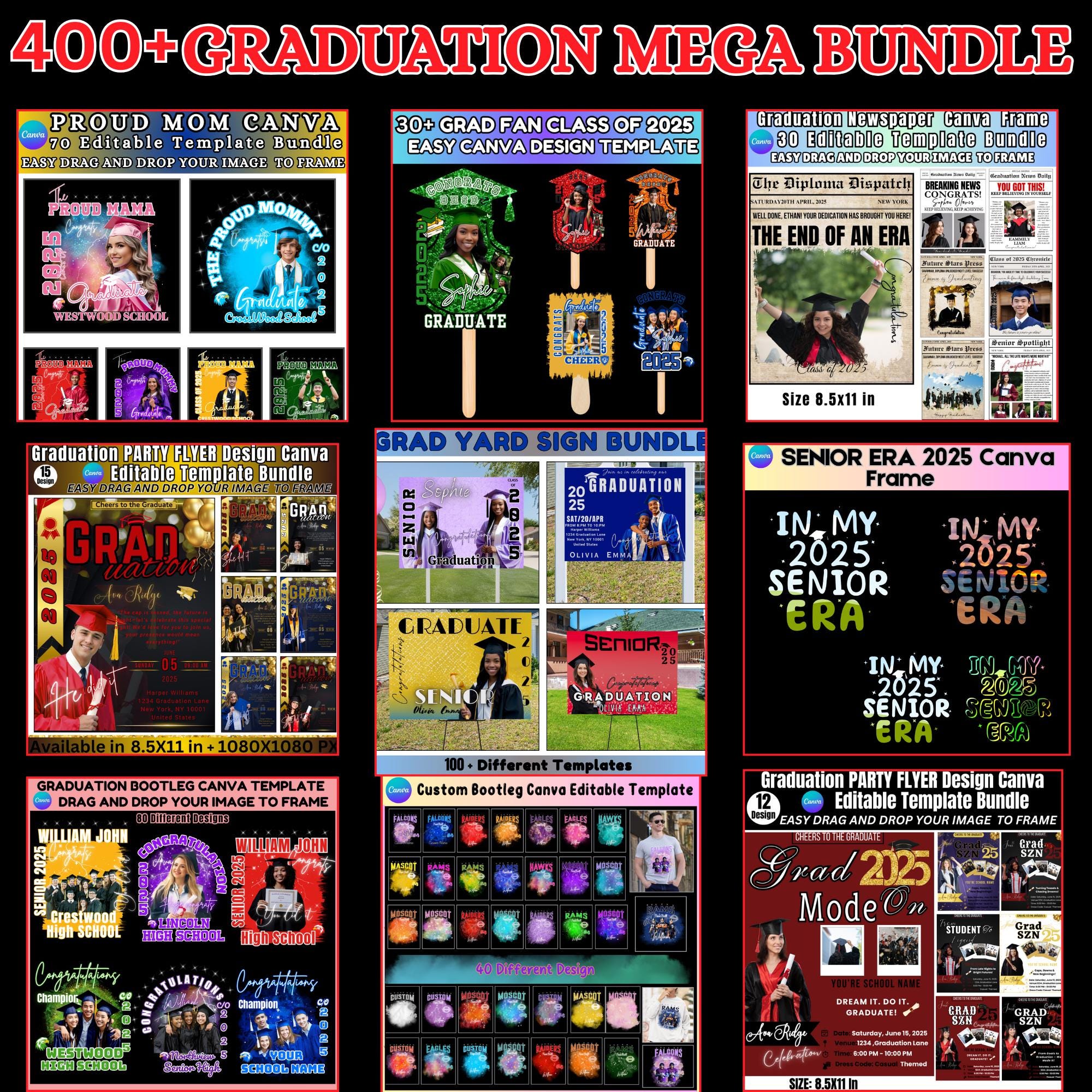 400+ Graduation Bootleg Mega Bundle Editable Graduation Canva Templates ...