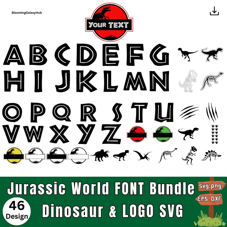 Jurassic Font Svg Bundle, Jurassic Park SVG, Jurassic Alphabet Digital ...