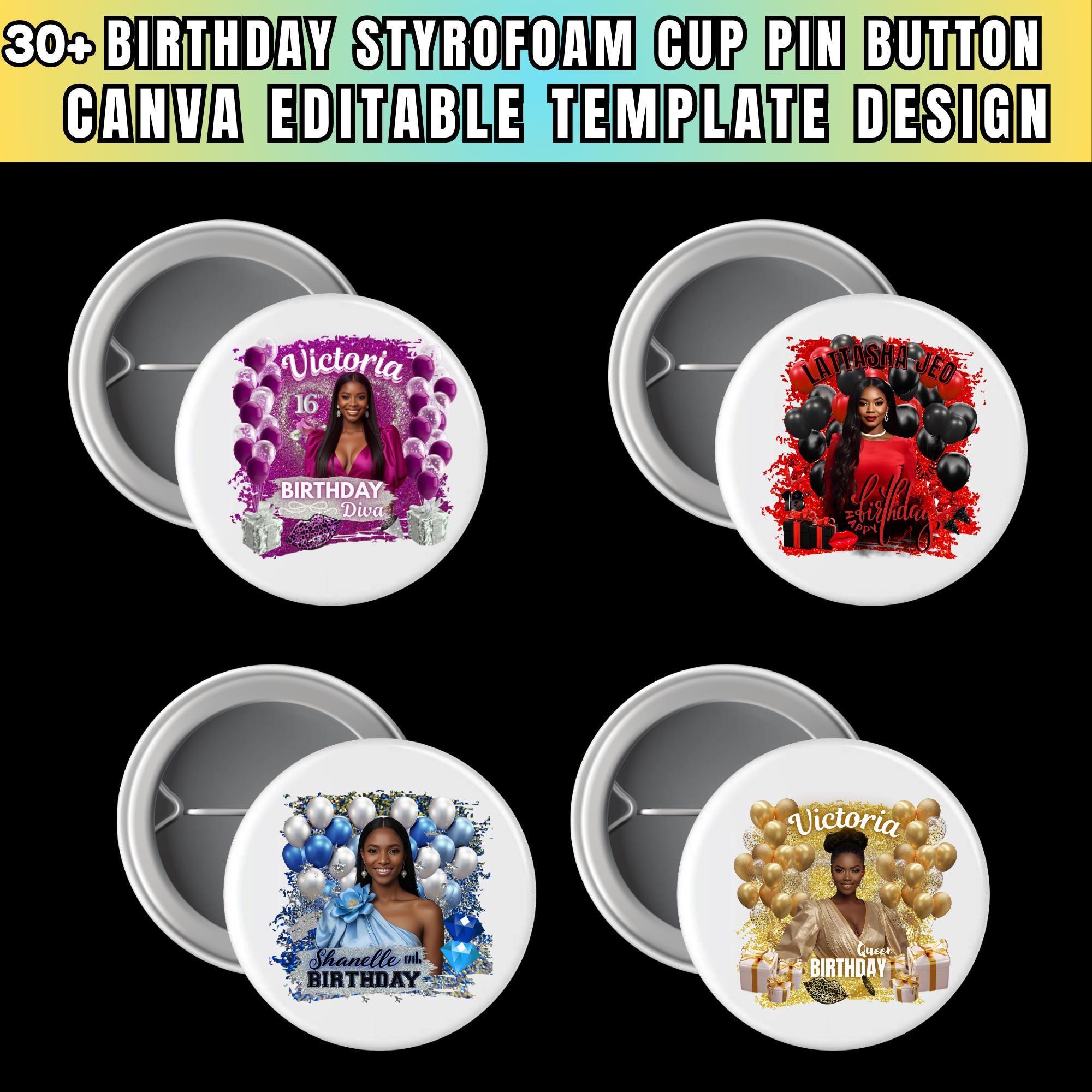 Birthday Sticker Canva Editable Template, Birthday Party Styrofoam Cup ...