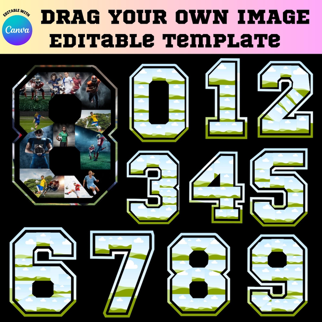 Sports Number Photo Collage Canva Frame Template, Editable Canva ...