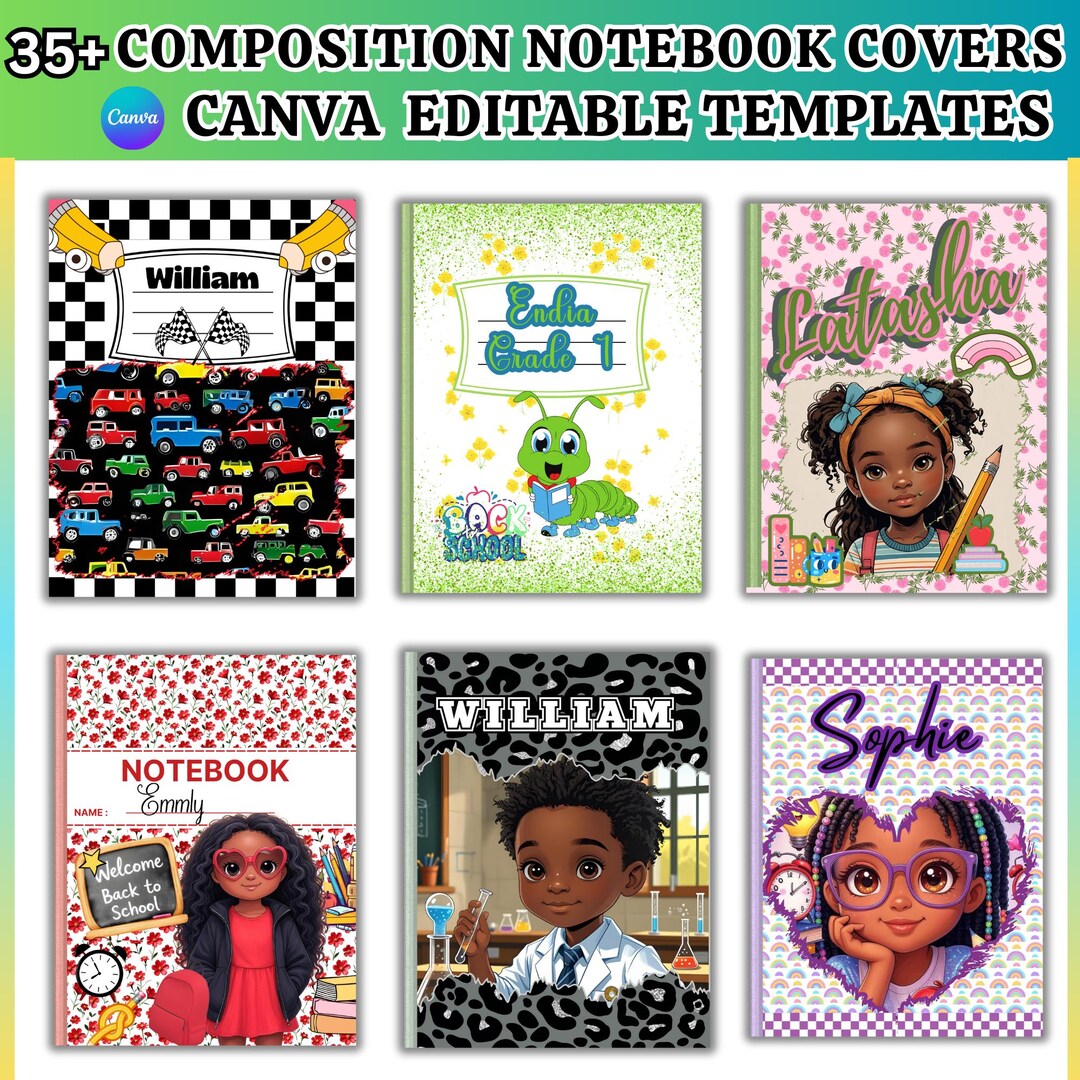Composition Book Cover Canva Templates 35+ Mega Bundle, Custom Canva ...