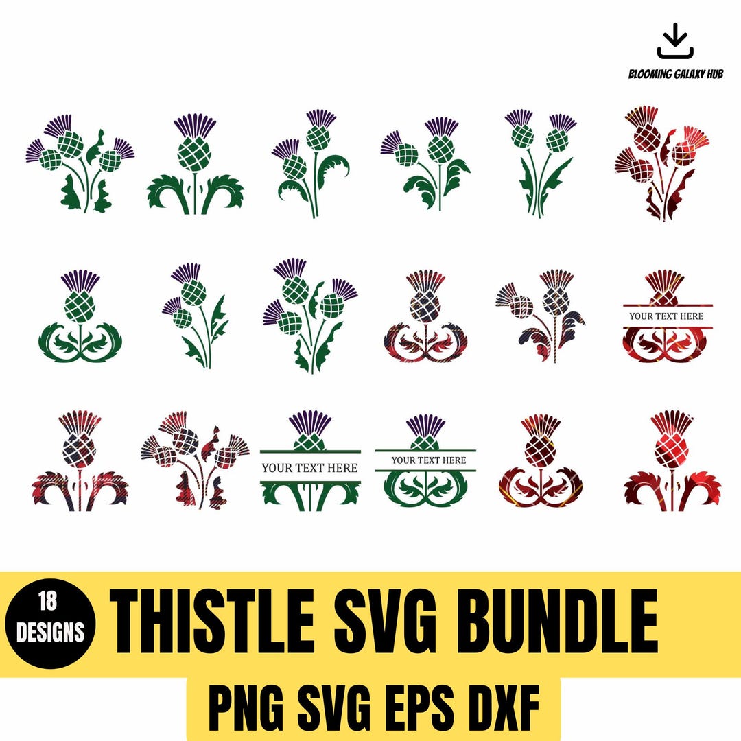 Scottish Thistle Tartan Svg Png Bundle, Thistle Digital Art, Scottish Thistle Personalized Split ...