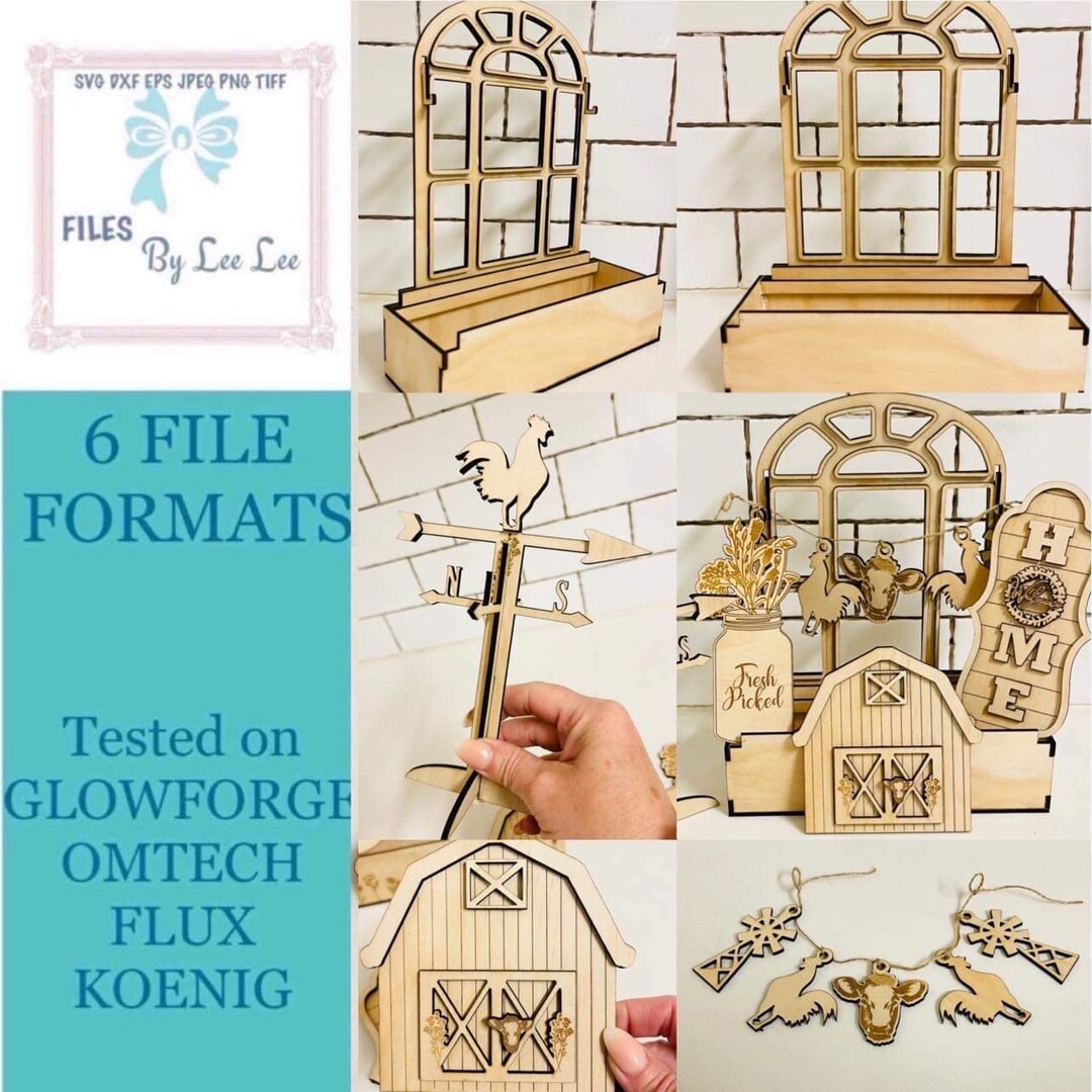 Digital Laser Cut File, Window Box & Tiered Tray SVG, Farmhouse, Barn ...