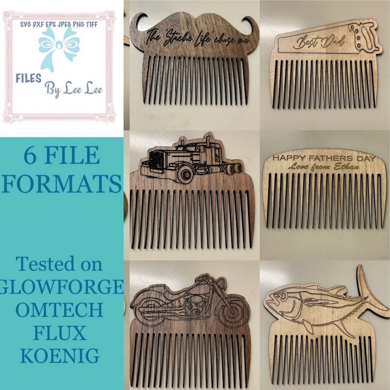 Digital Laser Cut File Moustache Combs Beard Comb Fathers - Etsy
