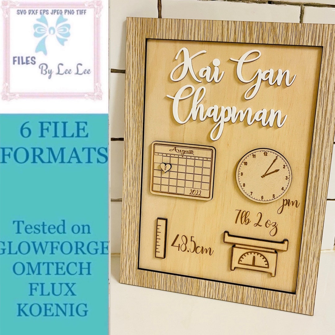 Digital Laser Cut File, Baby Birth Details Sign, Baby Name Sign Svg ...