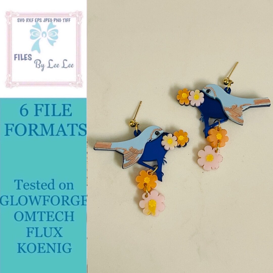Digital Laser Cut File, Bluebird Earring Dangles, Bird, Wren, Willy Wag ...