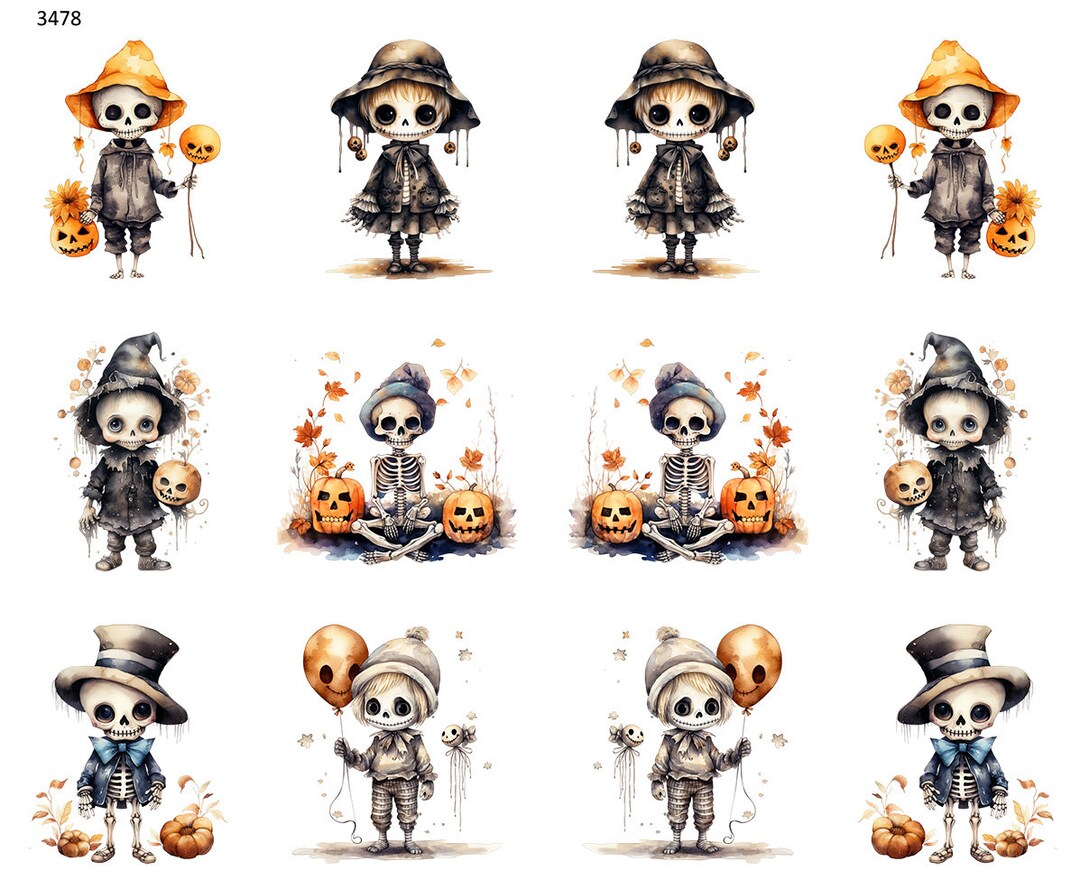 Watercolor Halloween Skeletons - Ceramic Decal - Overglaze Decal ...