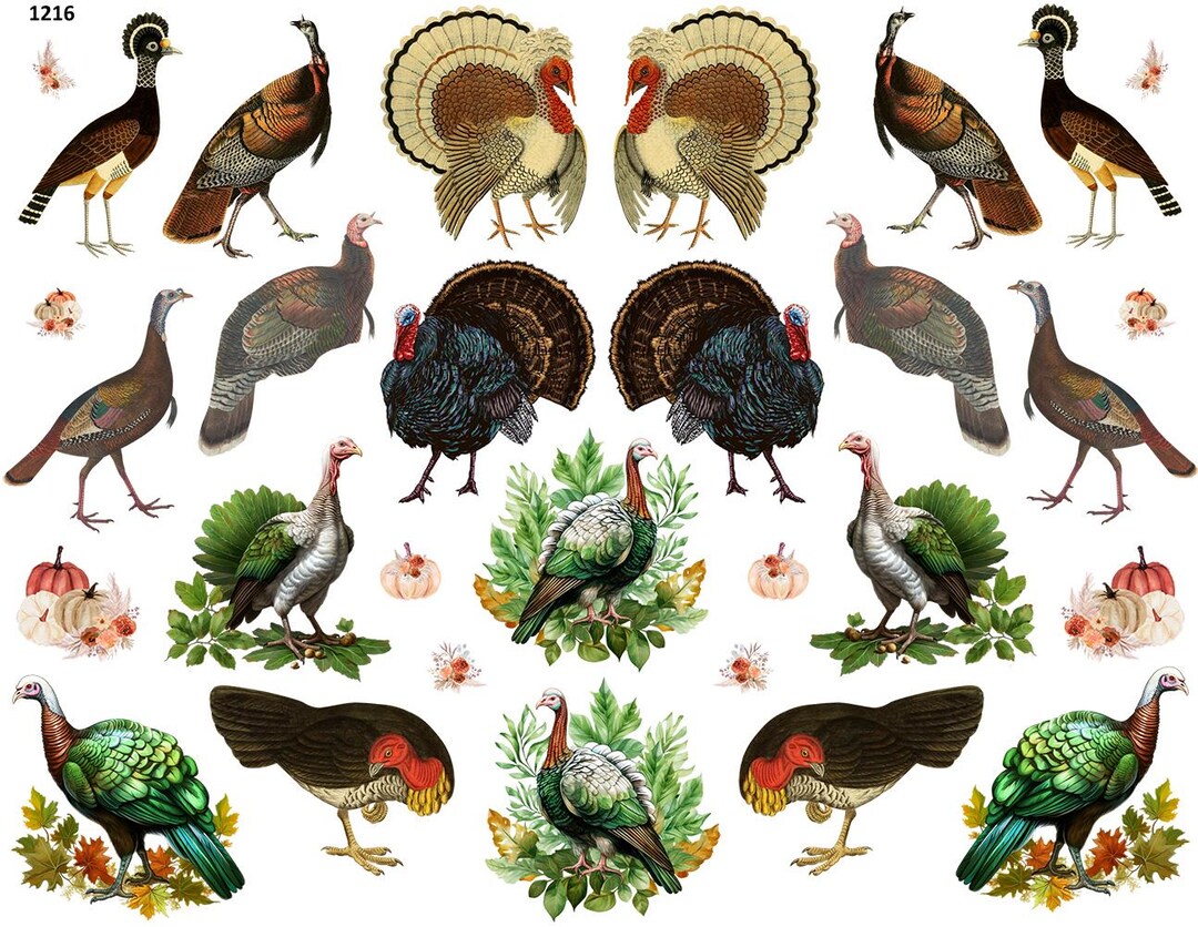 Flock of Vintage Turkeys - Ceramic Decal - Overglaze Decal - Fusible ...