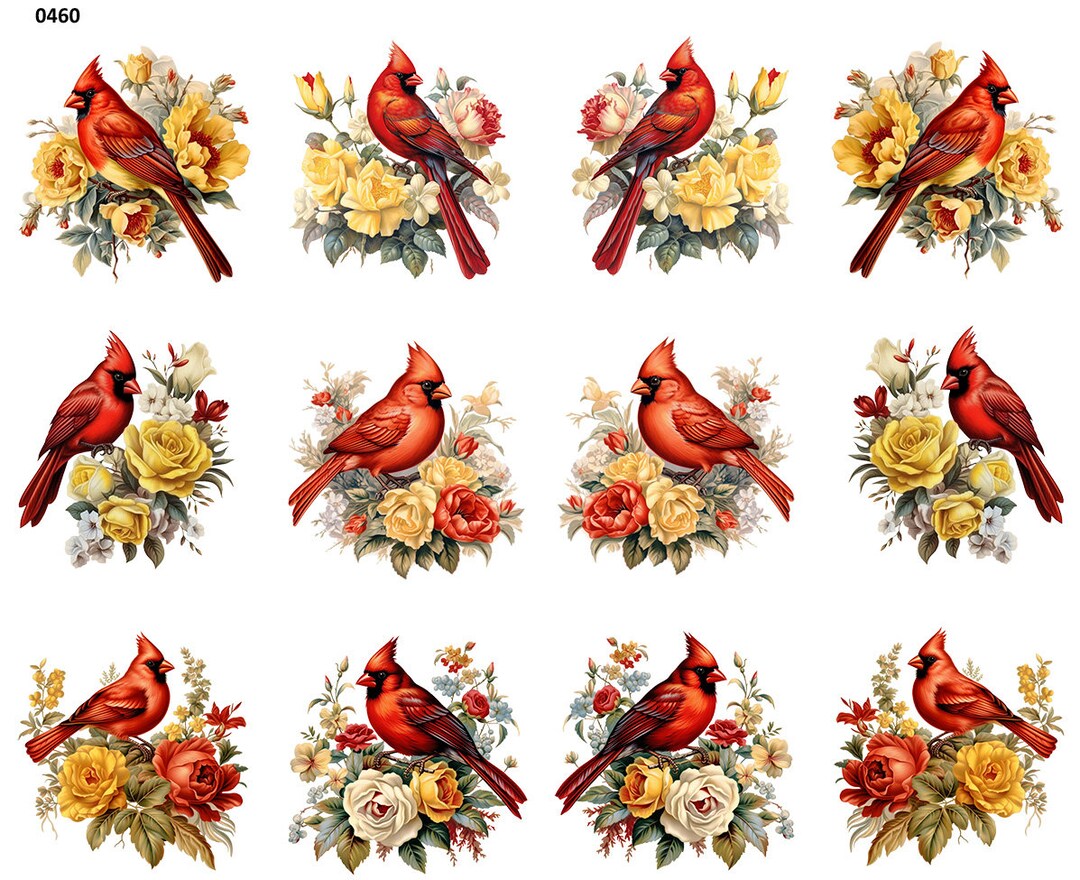 Red Cardinals and Roses - Ceramic Decal - Overglaze Decal - Fusible ...