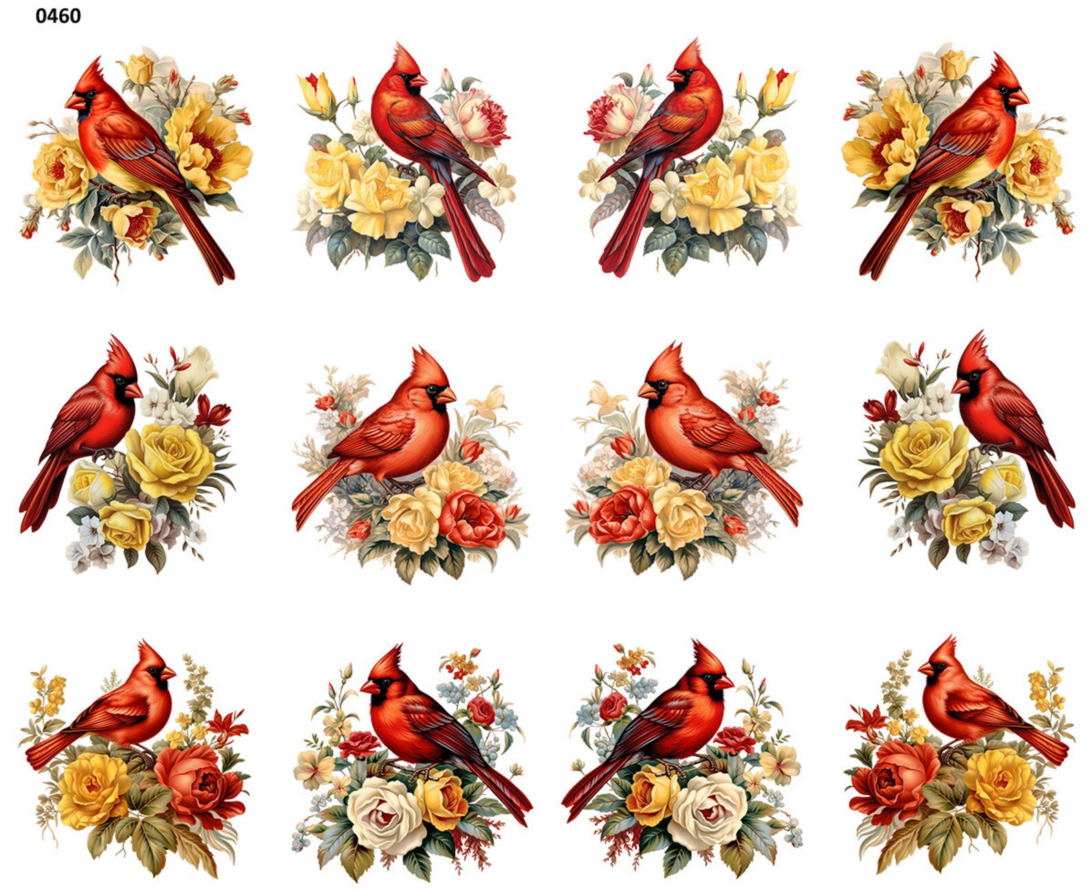 Red Cardinals and Roses - Ceramic Decal - Overglaze Decal - Fusible ...