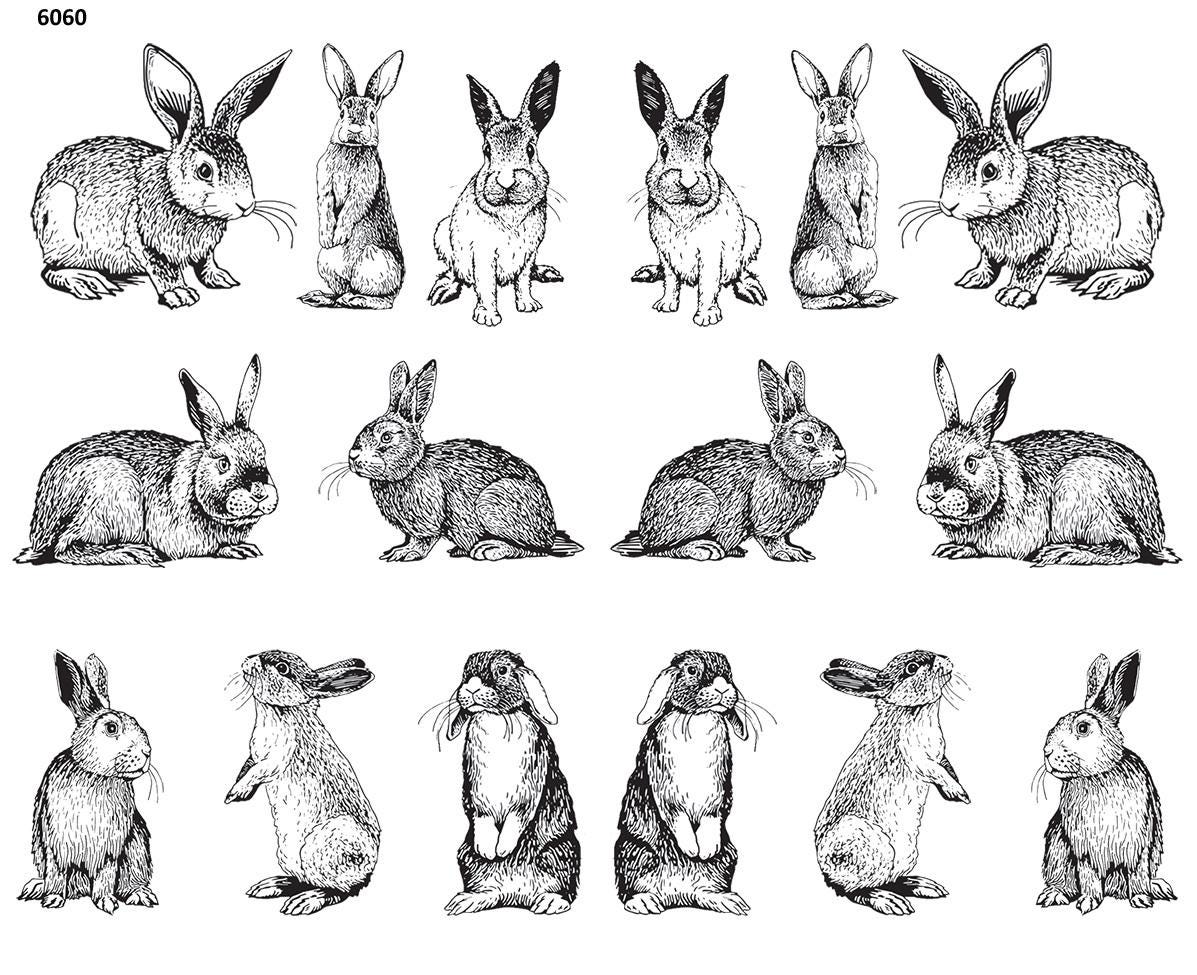 Line Art Bunny Rabbits - Ceramic Decal - Overglaze Decal - Fusible ...