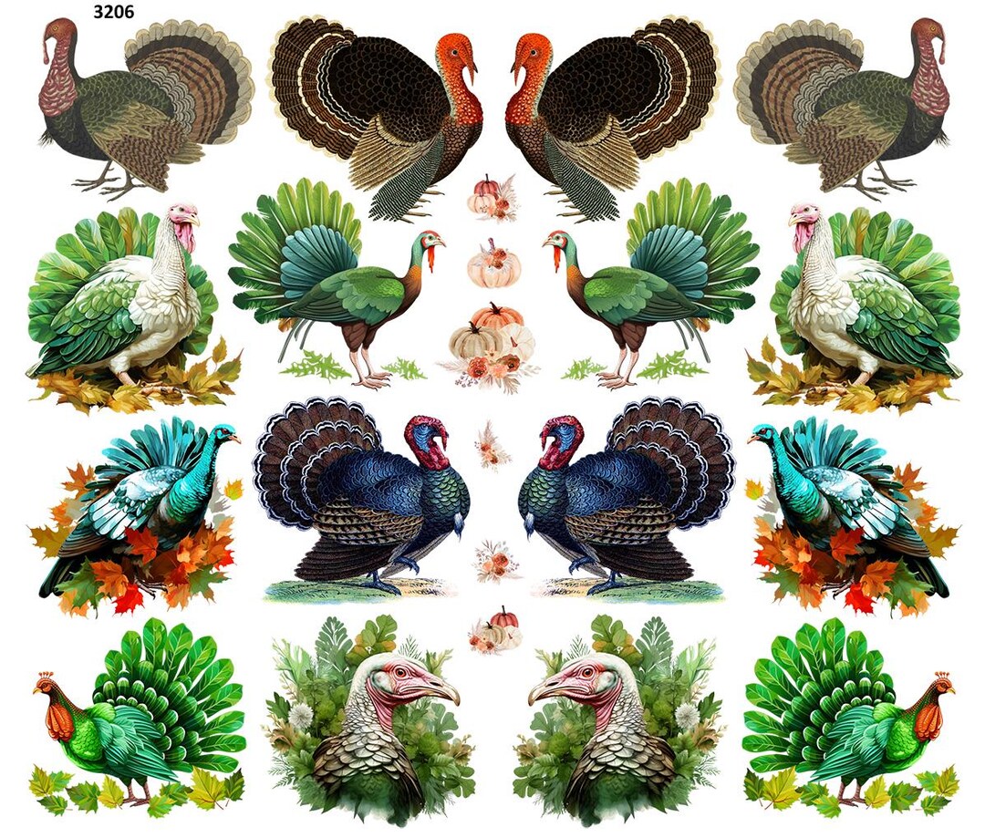 Vintage Turkeys - Ceramic Decal - Overglaze Decal - Fusible Decal ...