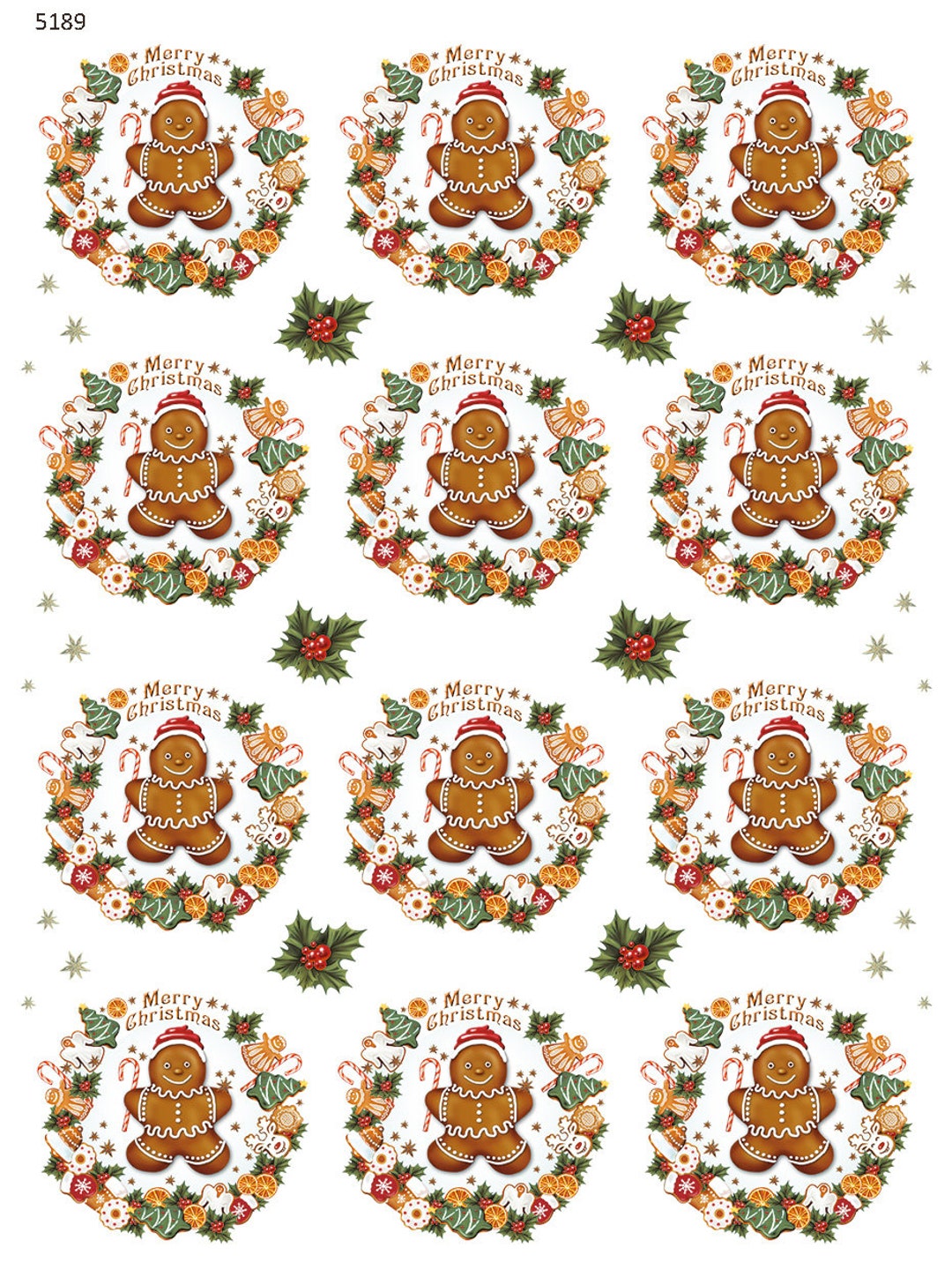 Christmas Gingerbread Man and Sweets - Ceramic Decal - Overglaze Decal ...