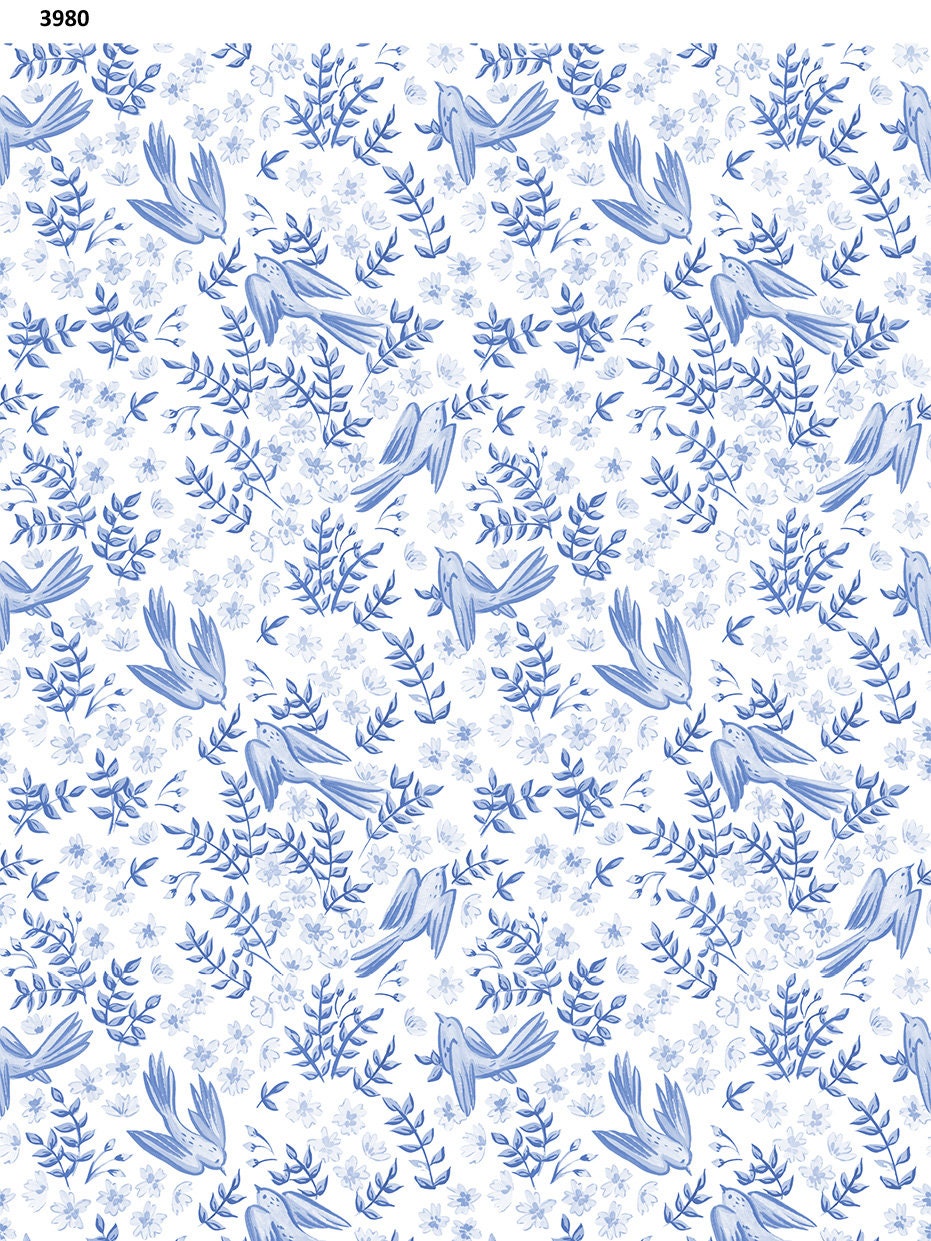 Seamless Hampton Blue Bird Pattern - Ceramic Decal - Overglaze Decal ...