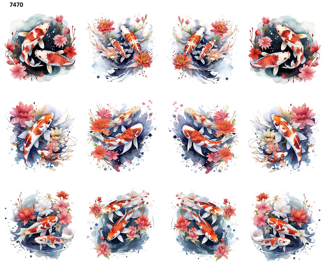 Japanese Koi Fish and Cherry Blossoms - Ceramic Decal - Overglaze Decal ...