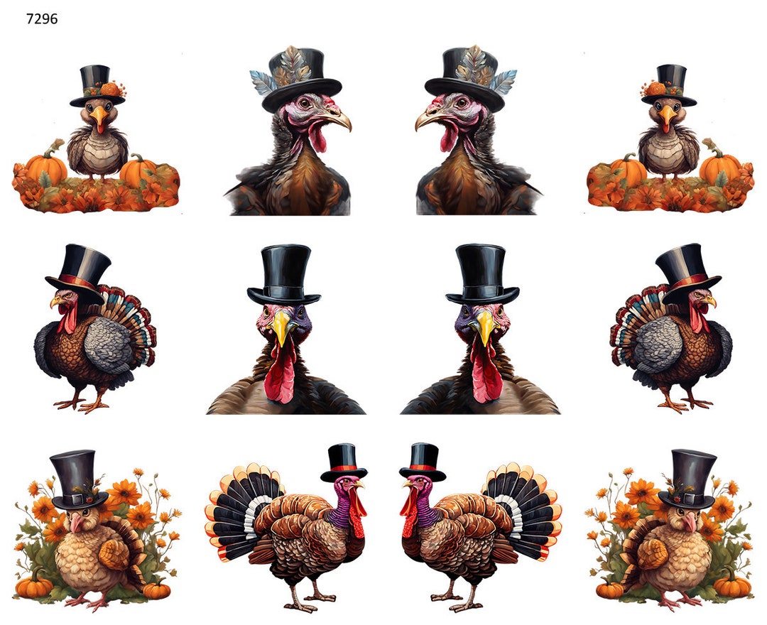 Thanksgiving Turkeys - Ceramic Decal - Overglaze Decal - Fusible Decal ...