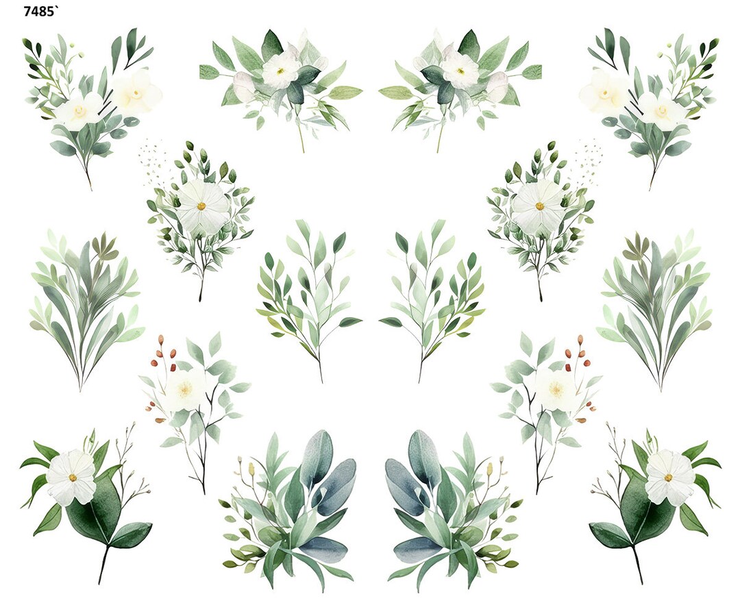 Floral Greenery Leaves - Ceramic Decal - Overglaze Decal - Fusible ...