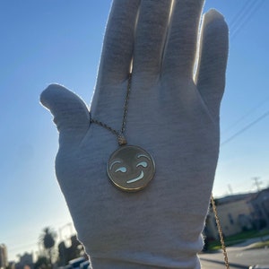 Reversible Gold Smiling Emoji Pendant With Diamond Bail, Personalized ...