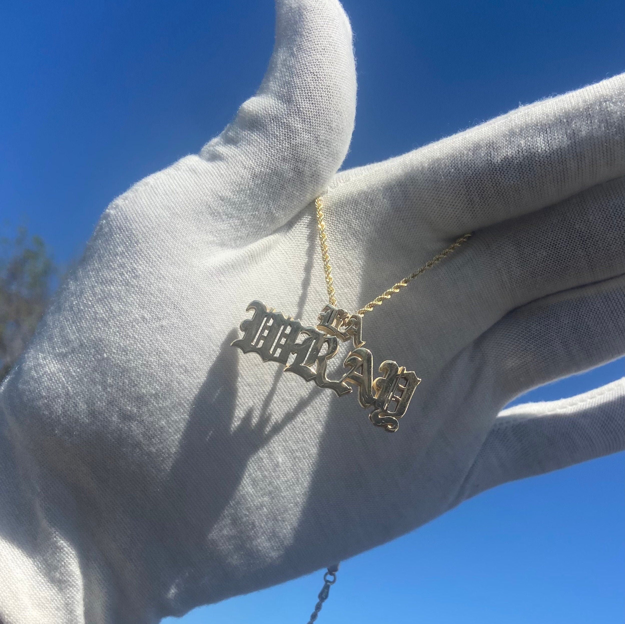 10k 14k Solid Gold Custom Name Pendants W/ Custom Emoji Bail - Etsy