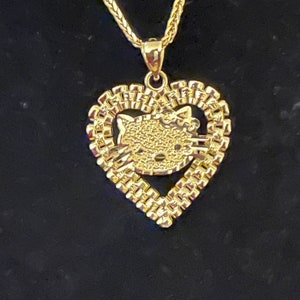 10k Solid Yellow Gold Heart Shaped Rolex Style Hello Kitty Charm W ...