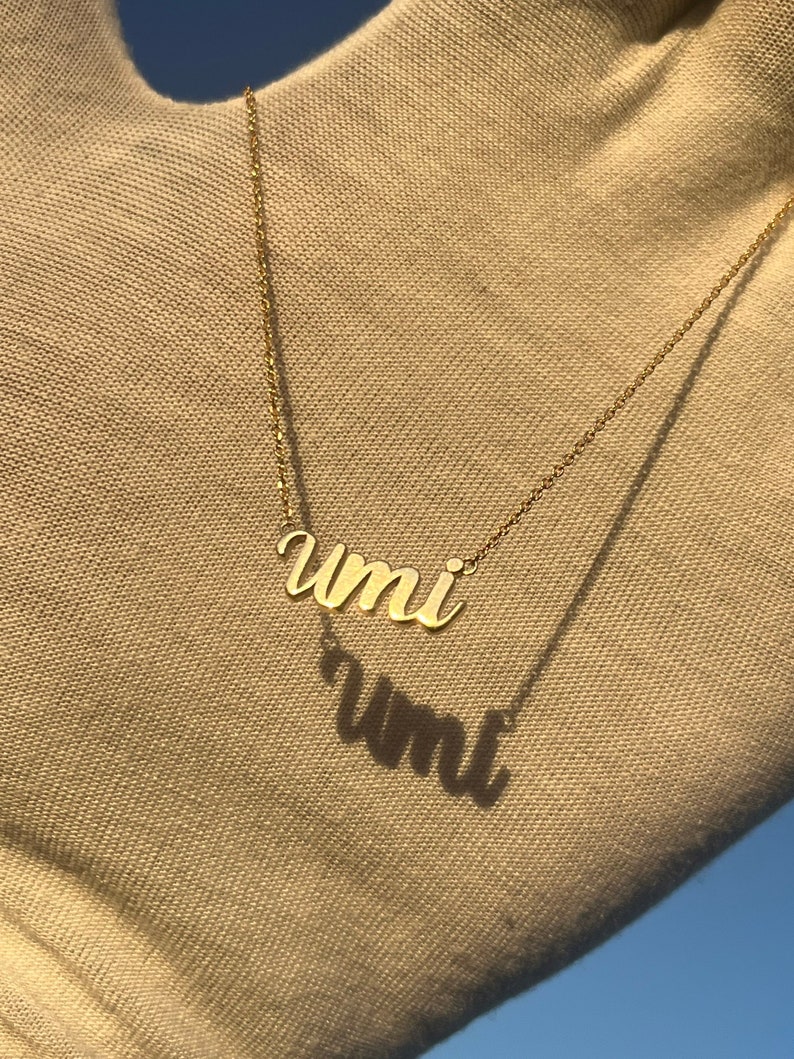 Gold Cursive Name Plate W/ Chain Solid Gold Custom Name - Etsy