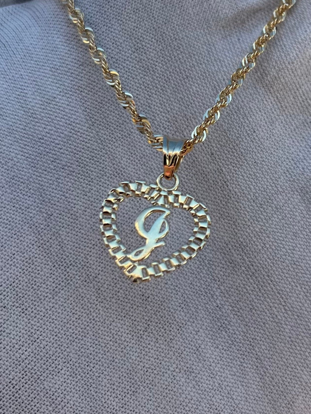 10k Yellow Gold Heart Shaped Rolex Style Initial Pendant W/ - Etsy