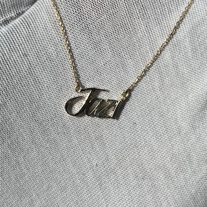 Gold Cursive Name Plate W/ Chain Solid Gold Custom Name Plate Pendants ...