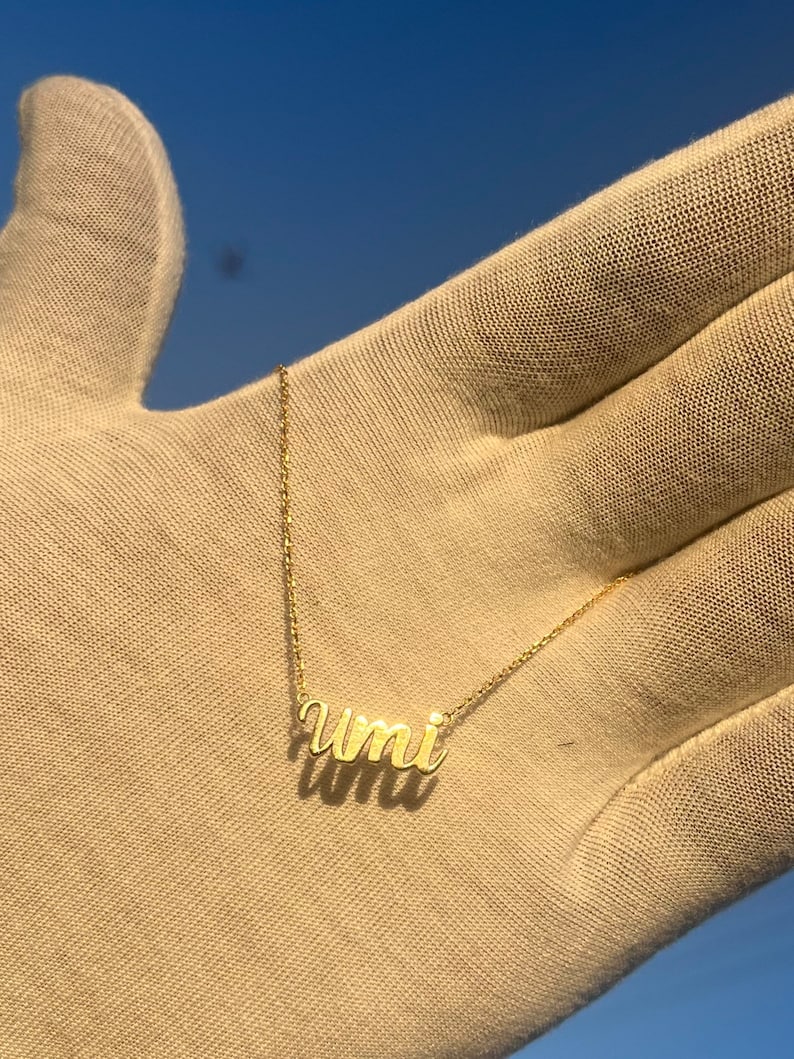 Gold Cursive Name Plate W/ Chain Solid Gold Custom Name - Etsy