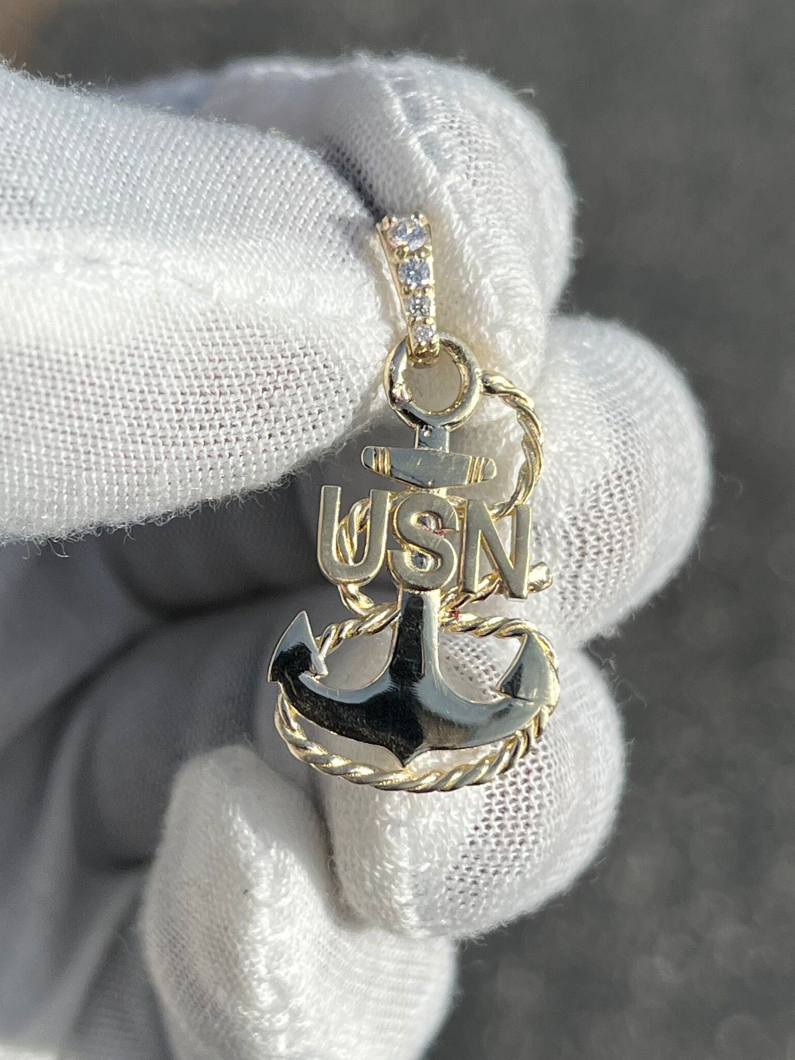 10k 14k 18k US Navy Anchor Pendant W/ Diamond Bail Gold - Etsy