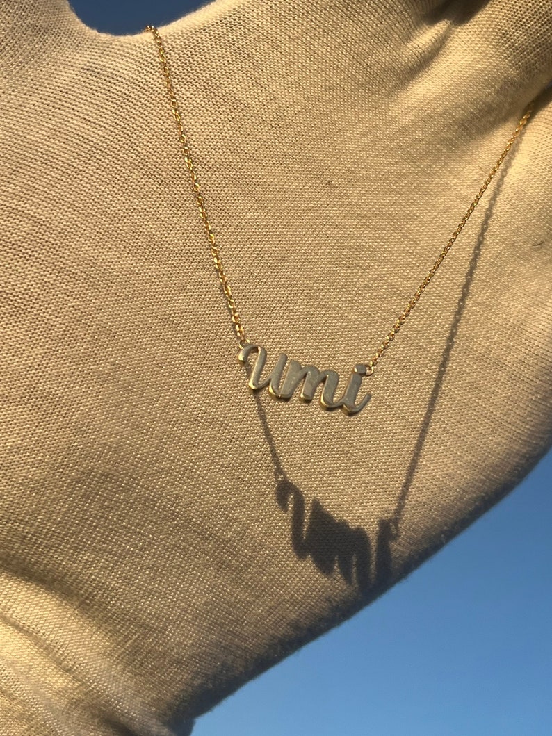 Gold Cursive Name Plate W/ Chain Solid Gold Custom Name - Etsy