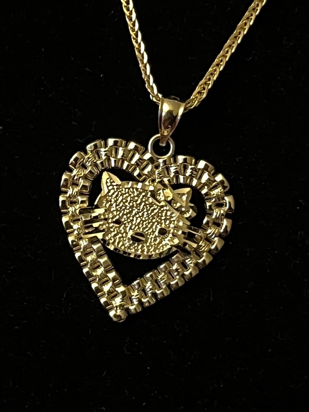 10k Solid Yellow Gold Heart Shaped Rolex Style Hello Kitty Charm W ...