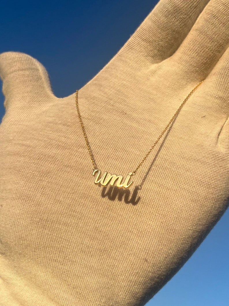 Gold Cursive Name Plate W/ Chain Solid Gold Custom Name - Etsy