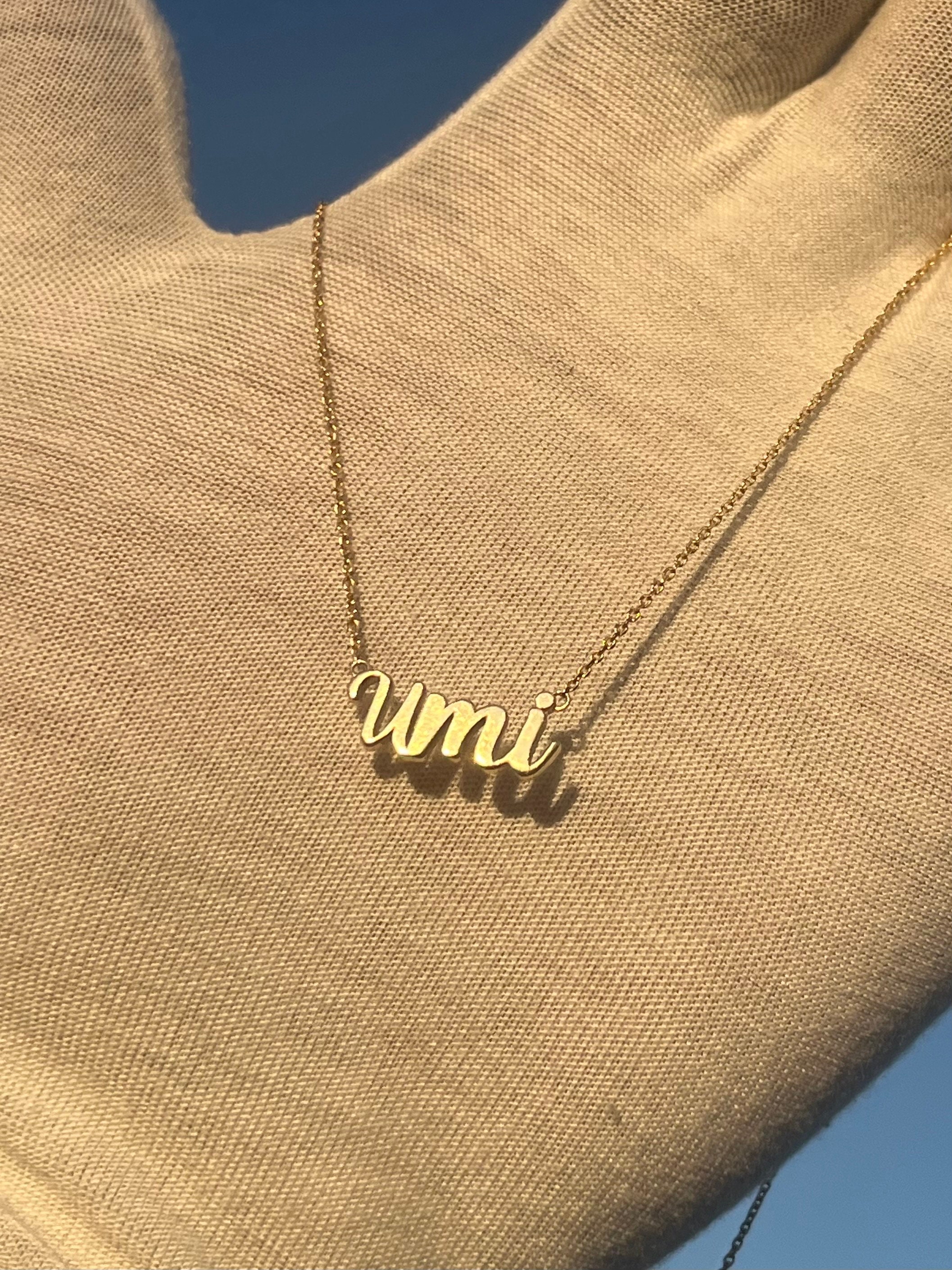 Gold Cursive Name Plate W/ Chain Solid Gold Custom Name - Etsy