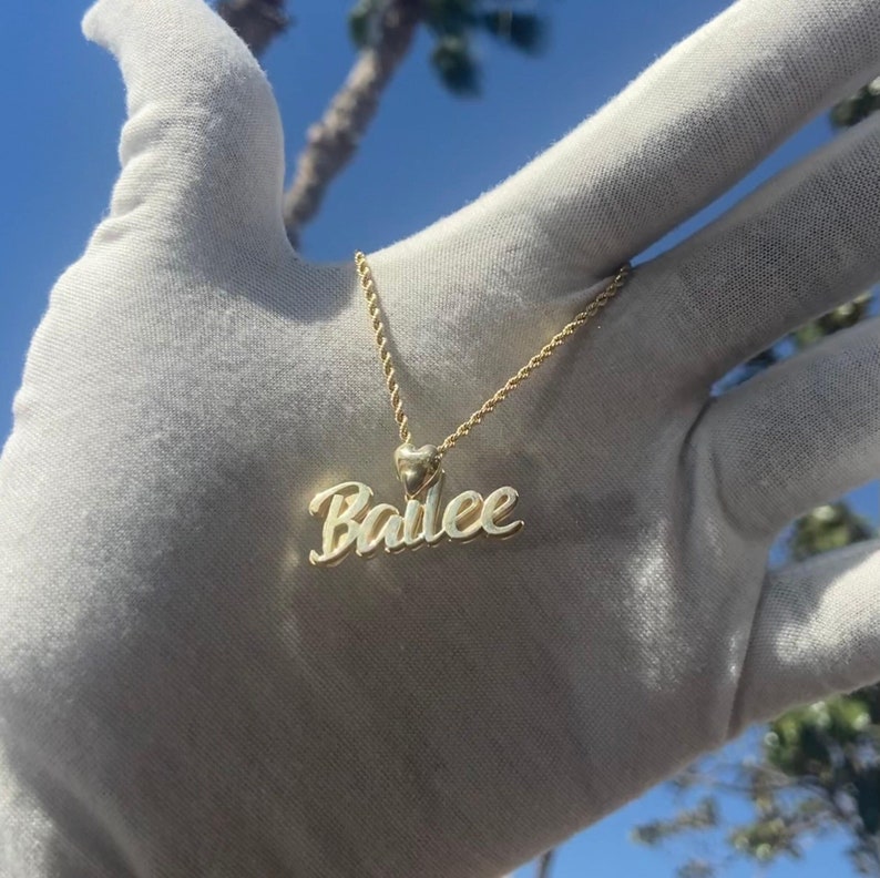 10k 14k Solid Gold Custom Name Pendants W/ Custom Emoji Bail - Etsy