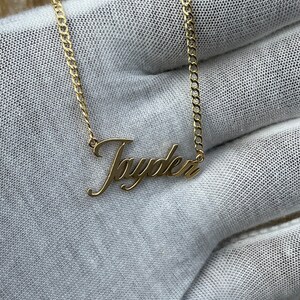Gold Cursive Name Plate W/ Chain Solid Gold Custom Name Plate Pendants ...