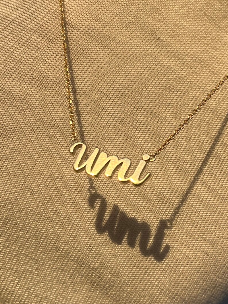 Gold Cursive Name Plate W/ Chain Solid Gold Custom Name - Etsy