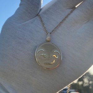 Reversible Gold Smiling Emoji Pendant With Diamond Bail, Personalized ...