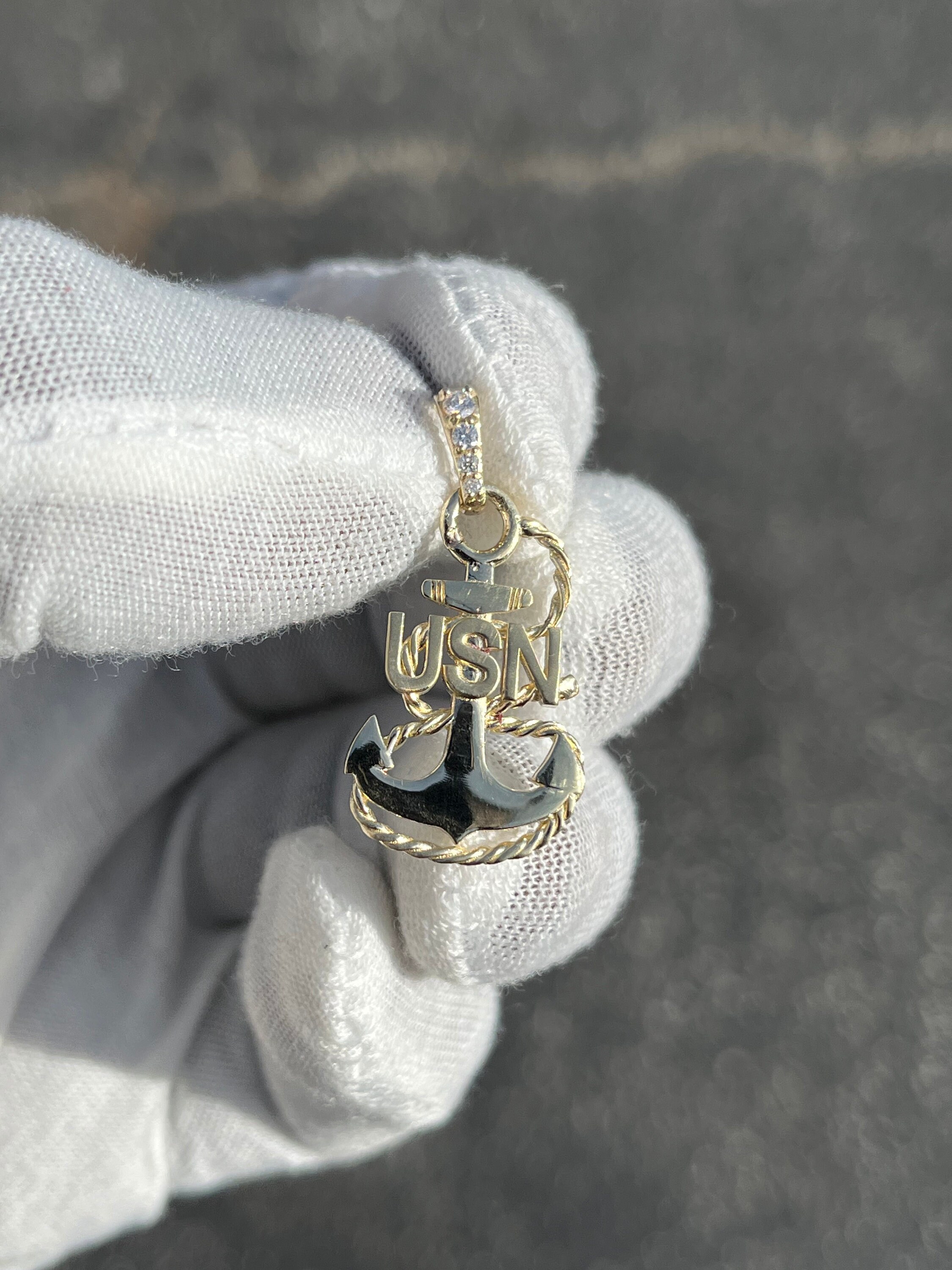 10k 14k 18k US Navy Anchor Pendant W/ Diamond Bail Gold Diamond Anchor ...
