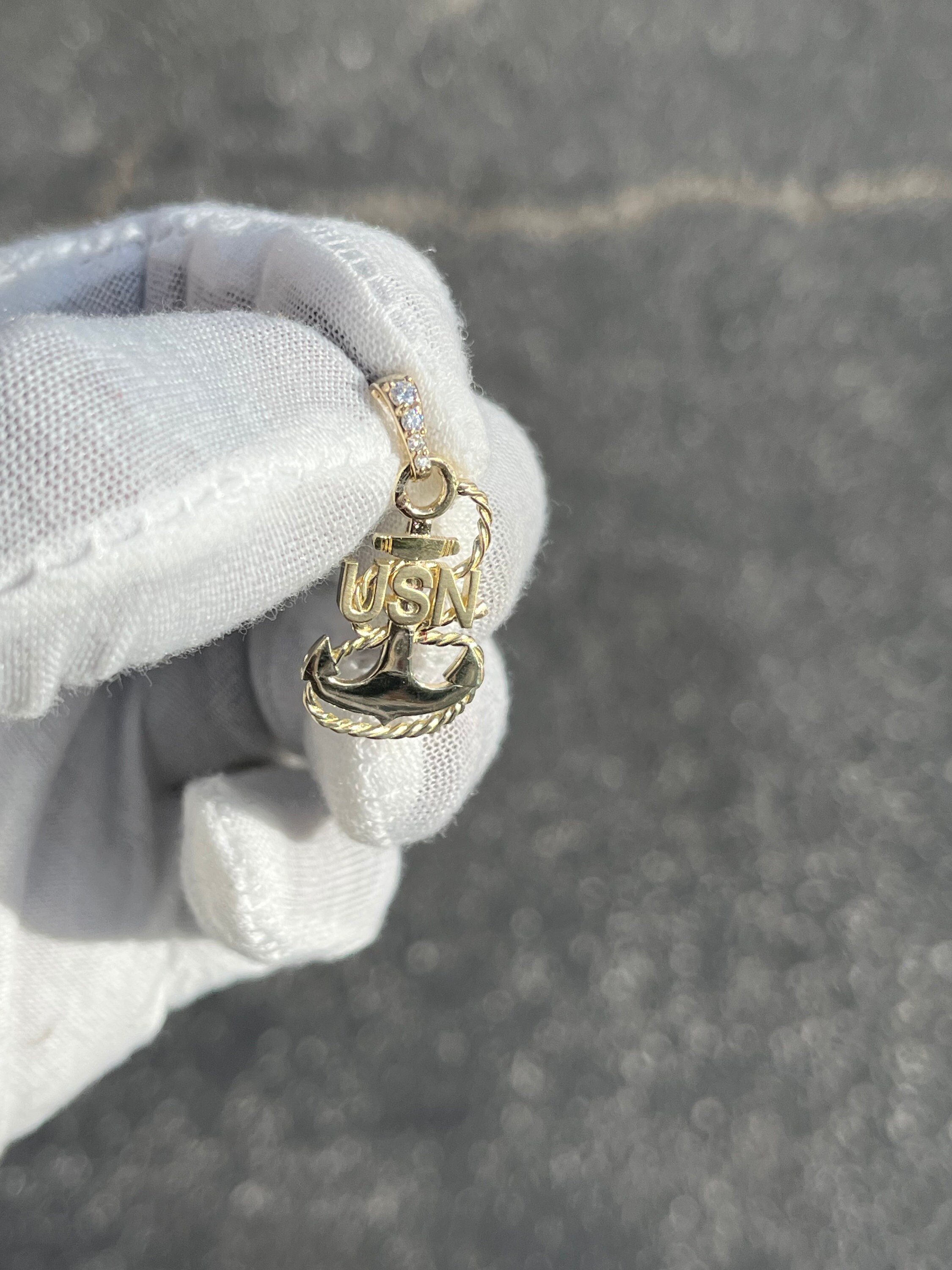 10k 14k 18k US Navy Anchor Pendant W/ Diamond Bail Gold - Etsy