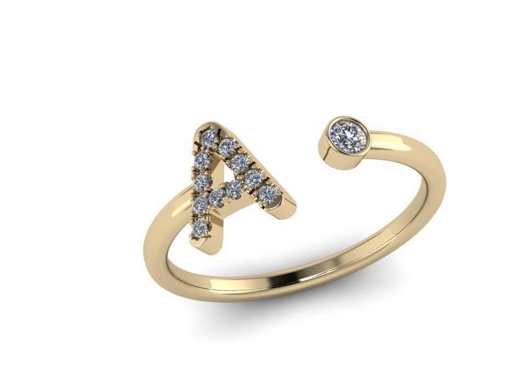 10k 14k 18k Yellow Gold & Diamond Initial Ring W/ Diamond Letter ...