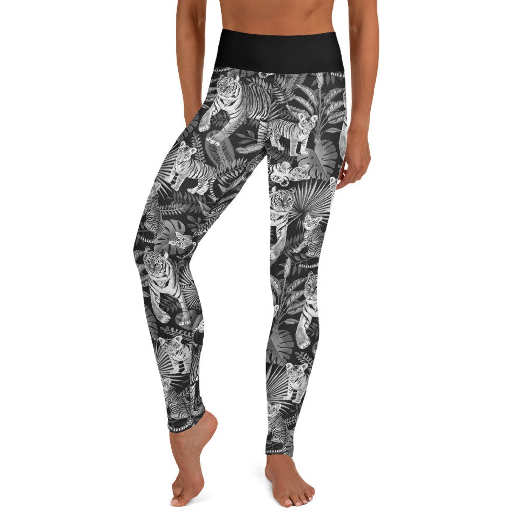 Tiger Leggings black Tiger Print Leggings Black Animal Leggings Black ...